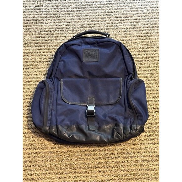 Coach | Bags | Coach Voyager Blue Nylon Leather Backpack Broken Strap ...